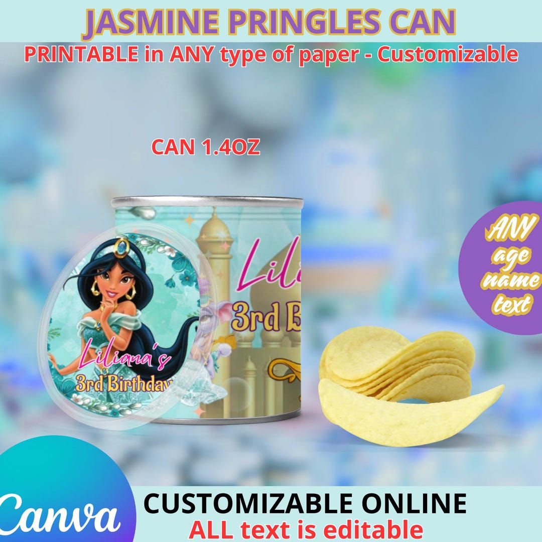 Jasmine Princess Pringles Small Can. Editable in CANVA - Etsy