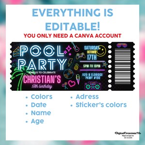 Pool Party Ticket Invitation, Summer Pool Party Ticket Invitation ...