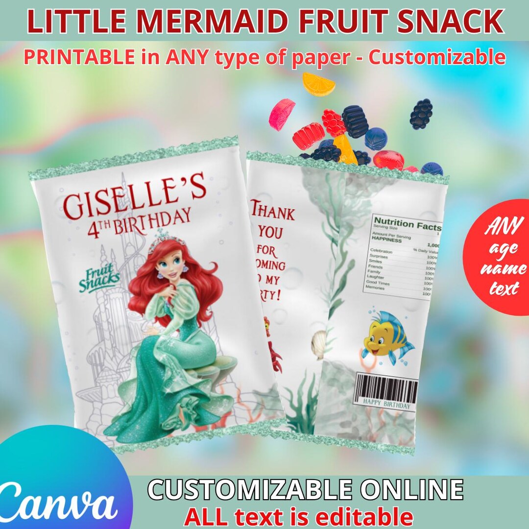 Princess Ariel the Little Mermaid - Bubble Label Templete 4 and 2oz ...