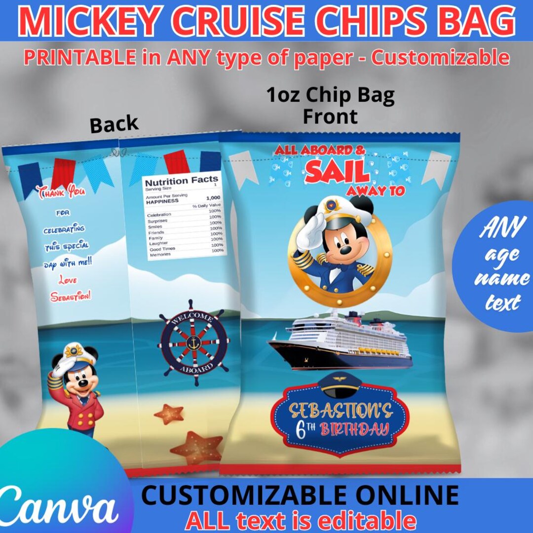 Mickey Mouse Cruise! Chips Bags. Editable in CANVA - Etsy