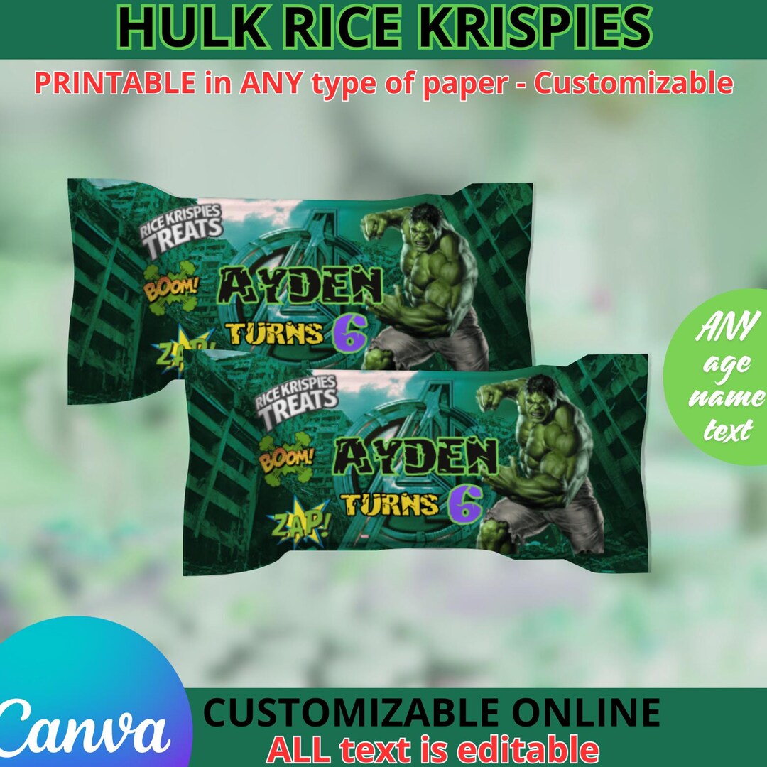 Inspired Hulk Rice Krispies Templete. Editable in CANVA - Etsy