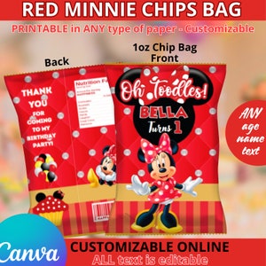 Minnie Mouse Red Chips Bags. Editable in CANVA - Etsy