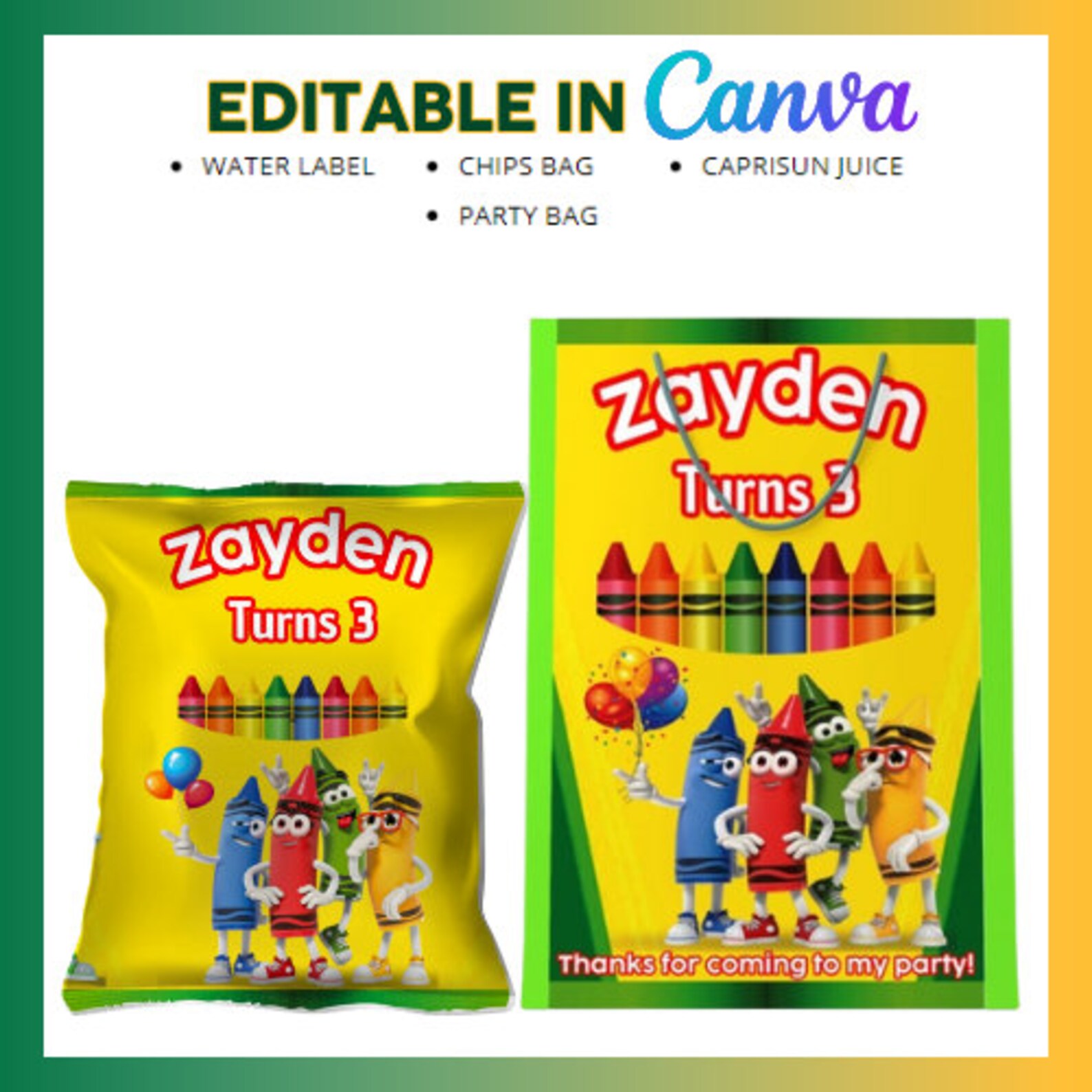 Crayola Party Favor Templates Save Package, Chip Bag Template, Water ...