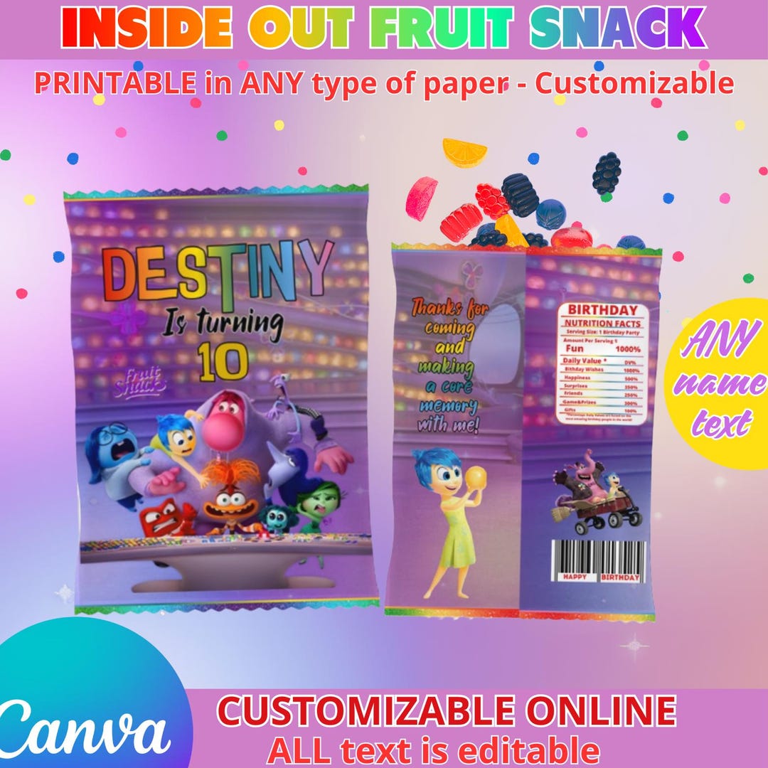Inside Out Party Fruit Snack Templete. Editable in CANVA - Etsy UK