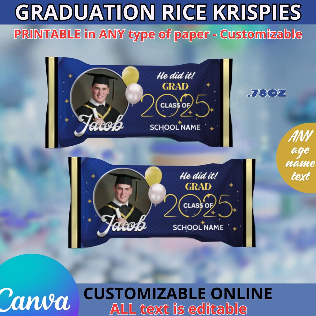 Graduation Rice Krispies Templete. Editable in CANVA - Etsy