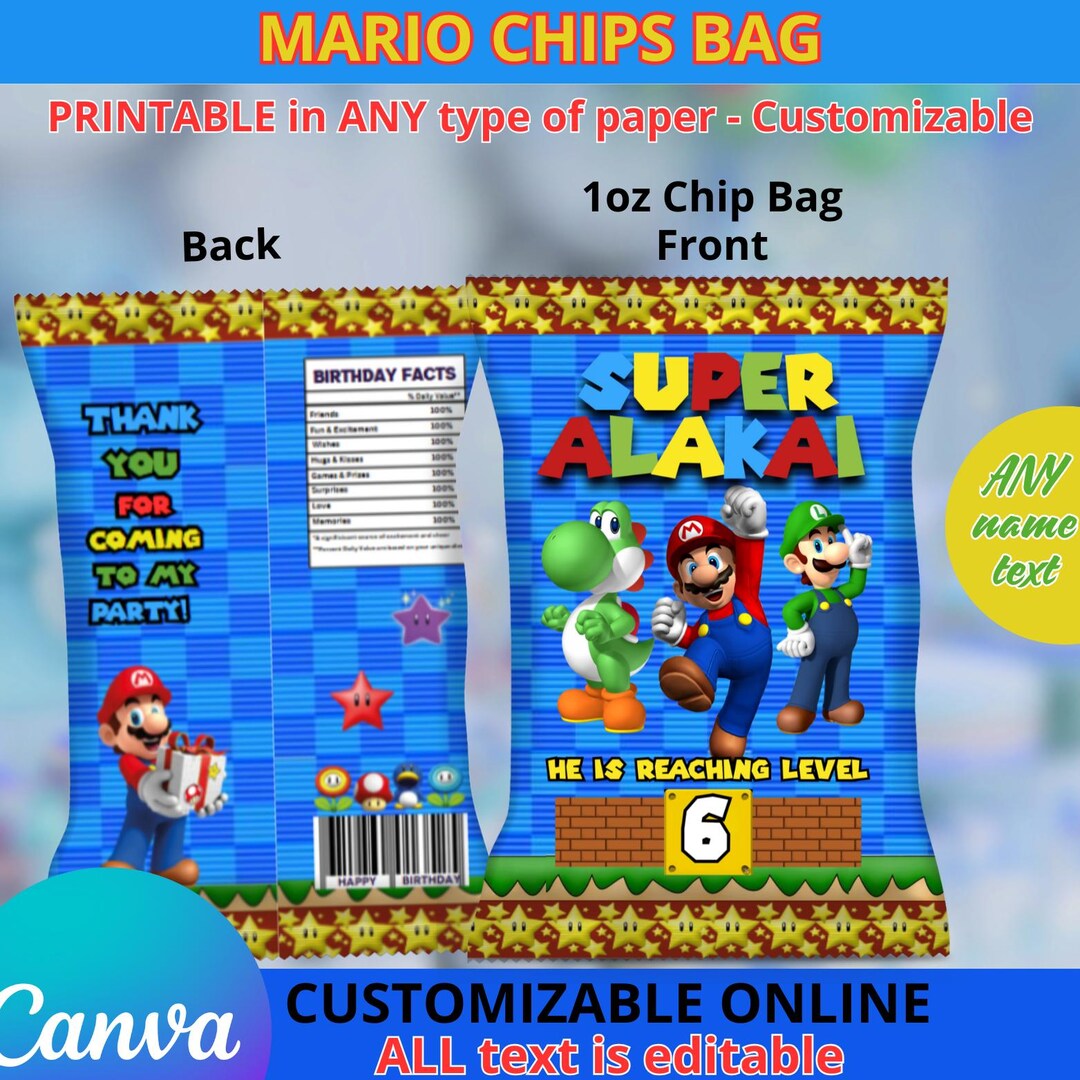 Super Mario Chips Bags Templete. Editable in CANVA - Etsy