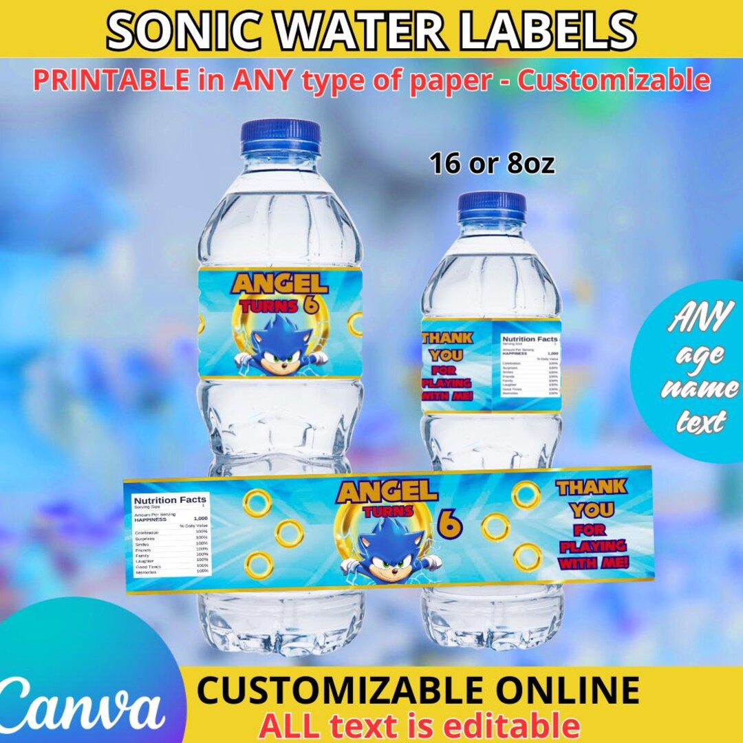 Sonic Water Label. Editable in CANVA - Etsy