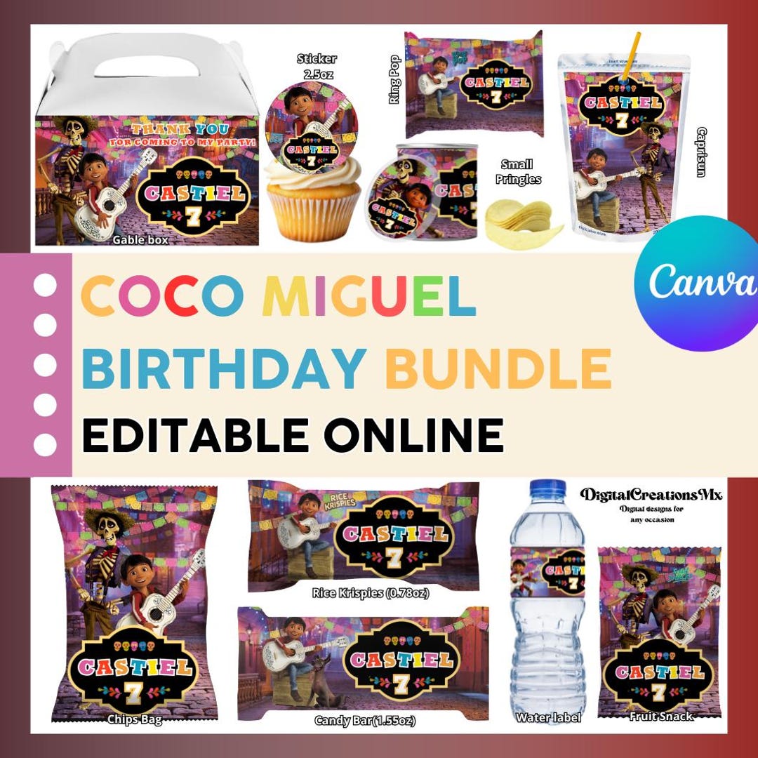 Coco Birthday 10 Party Favors, Water Bottle, Chip, Rice Krispies and ...