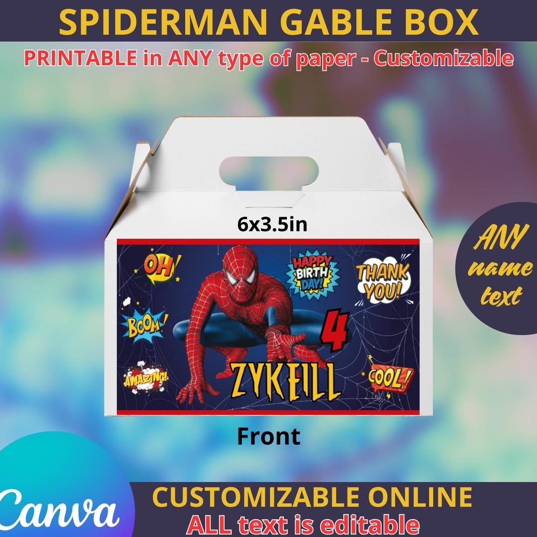 Spiderman Gable Box. EDITABLE IN CANVA - Etsy
