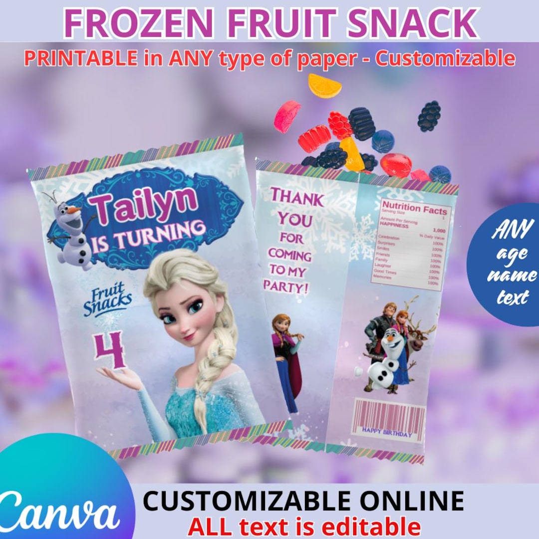 Frozen - Fruit Snack Templete. Editable in CANVA - Etsy