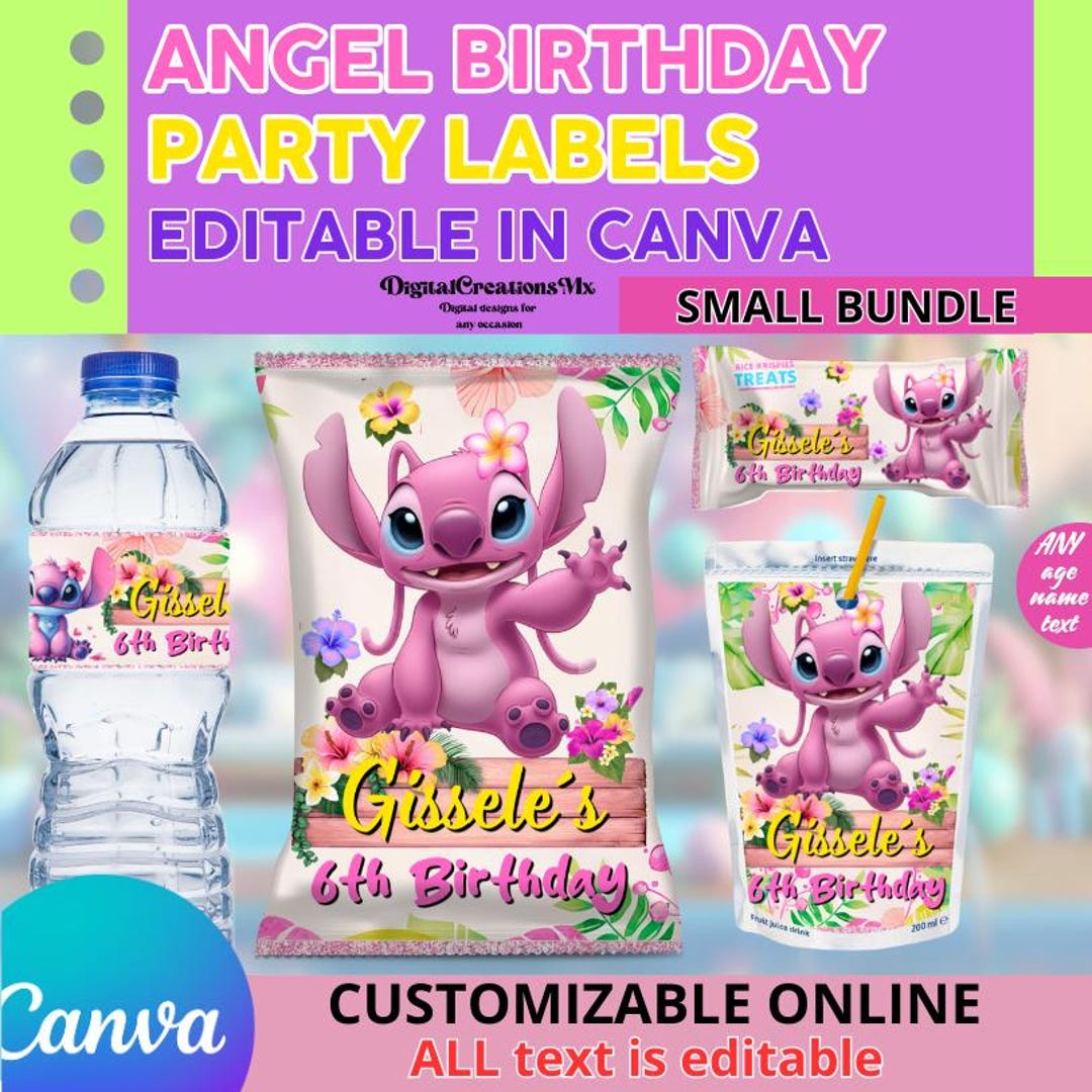 Angel Birthday Party, Water Bottle, Chip, Rice Krispies, Juice Labels ...