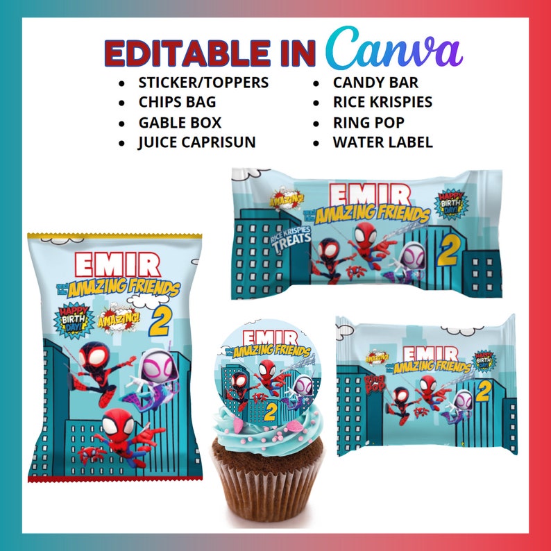 Spidey and His Amazing Friends 8 Party Labels, Water Bottle, Chip ...