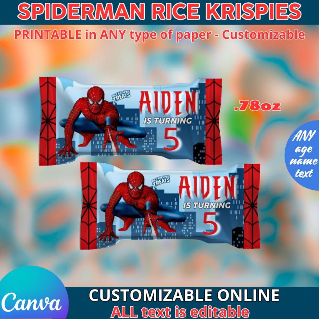 Spider Man Rice Krispies Templete. EDITABLE IN CANVA - Etsy