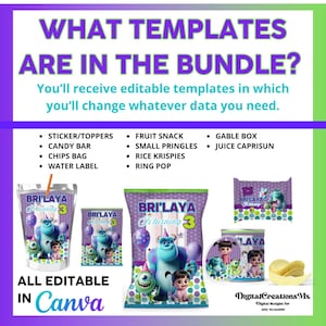 Monsters 10 Party Favors, Monsters Printables, Digital Files INC. Edit ...