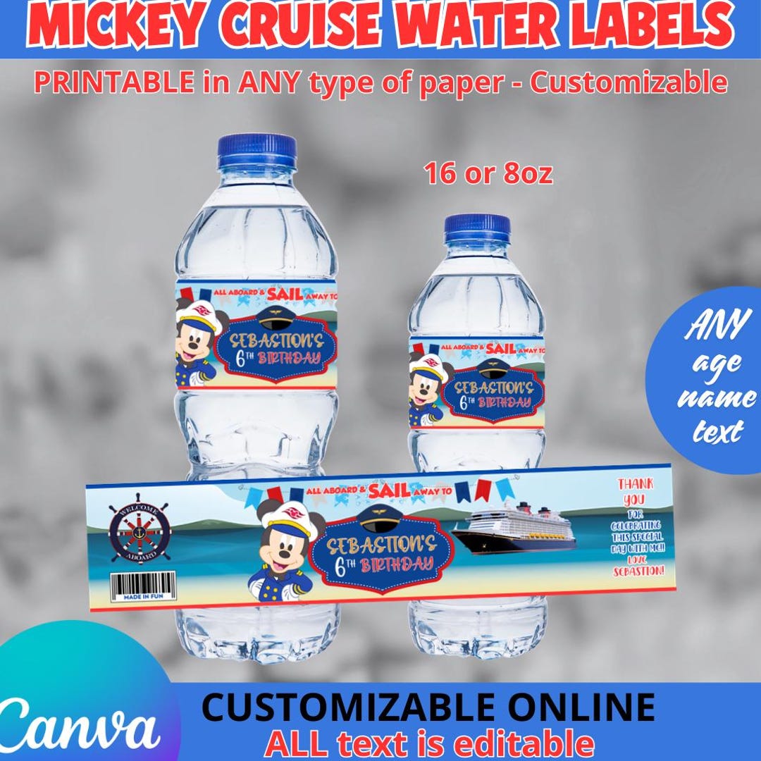 Mickey Mouse Cruise! - Water Labels. Editable in CANVA - Etsy