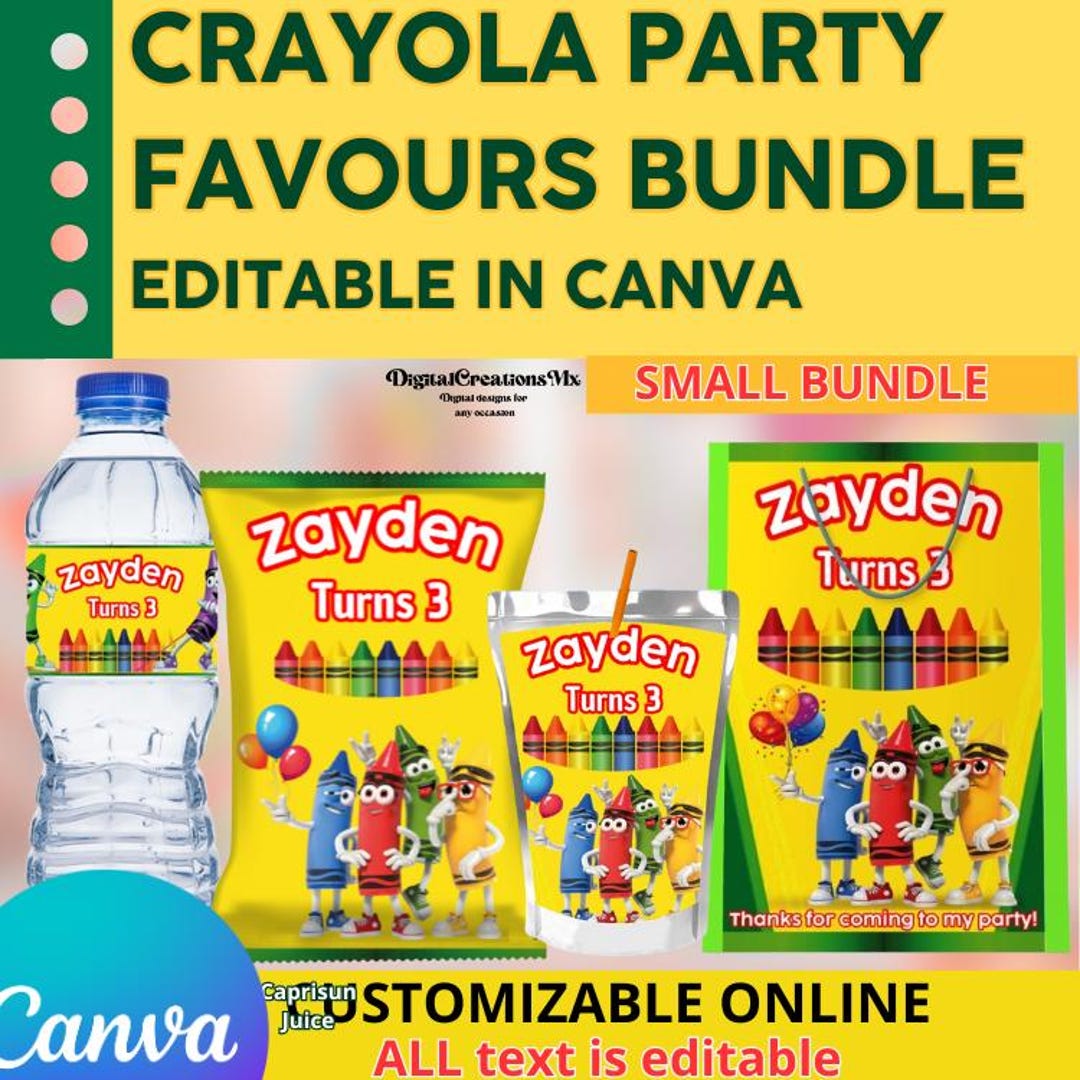 Crayola Party Favor Templates Save Package, Chip Bag Template, Water ...
