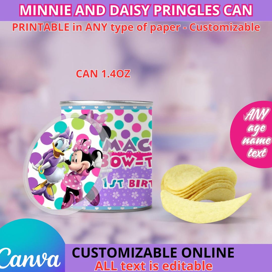 Minnie and Daisy Pringles Small Can Templete. EDITABLE IN CANVA - Etsy