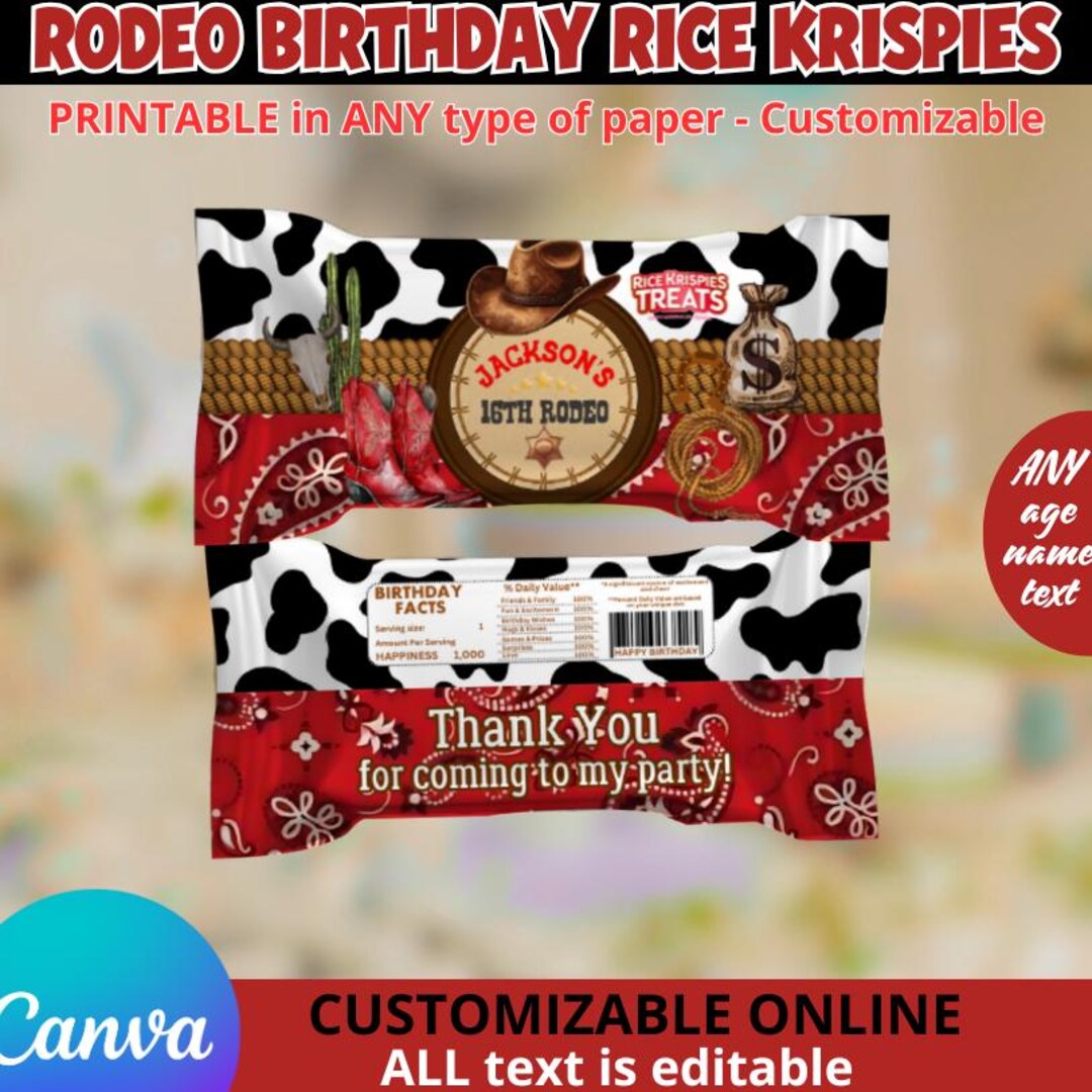 Rodeo Birthday Rice Krispies Templete. Editable in CANVA - Etsy