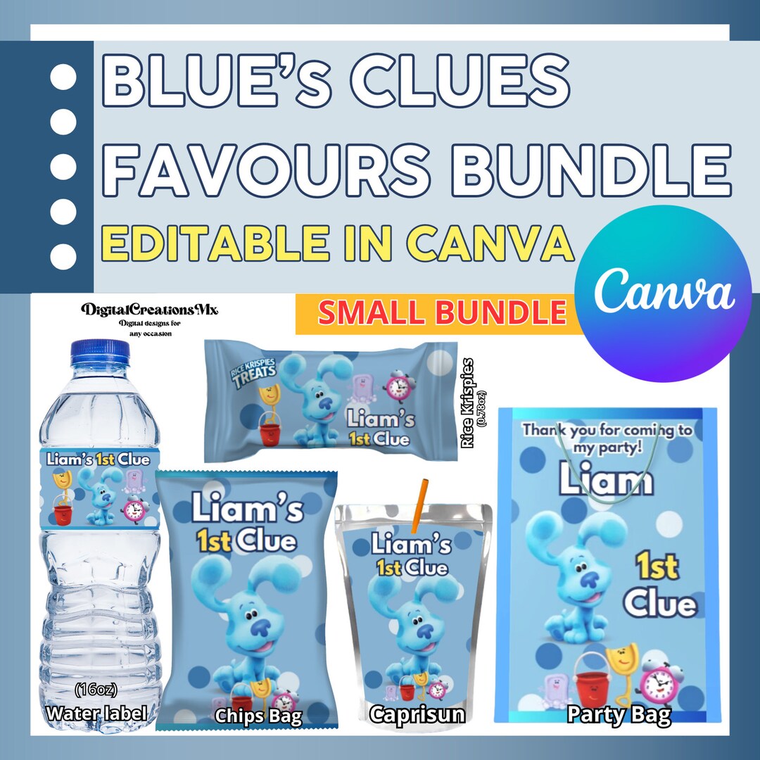 Blue’s Clues 5 Party Favor, Water Bottle, Chips Bags, Rice Krispies ...
