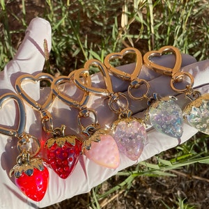 Beautiful Strawberry Heart Keychain, Keychain Accessories, Keycharm ...