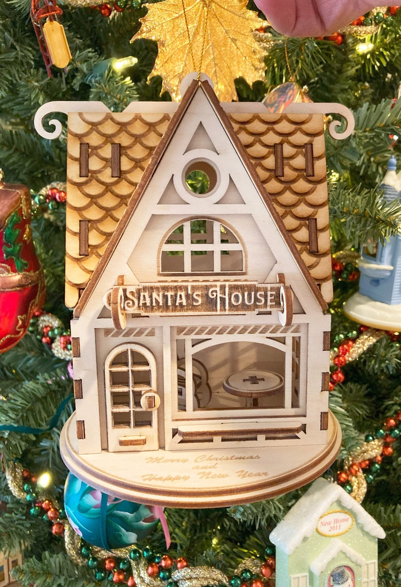 Laser Cut Santa's House Ornament - Charming Wooden Christmas House ...