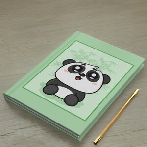 Cute Kawaii Panda With Bamboo Lt Green Matte Hardcover Journal/notebook ...