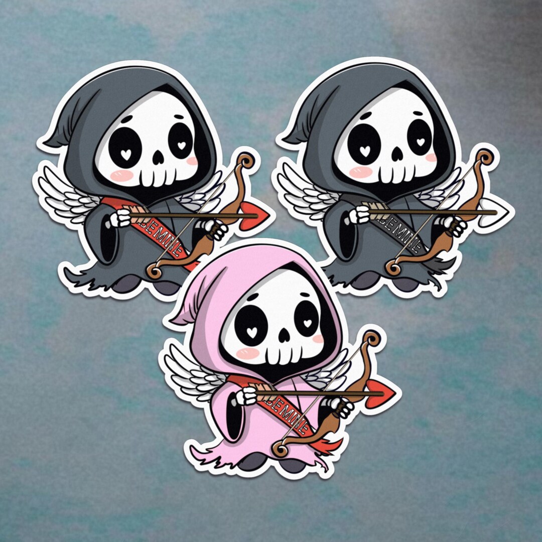 Grim Cupid "be Mine" Sticker | Kawaii Valentine's Day Reaper Sticker ...