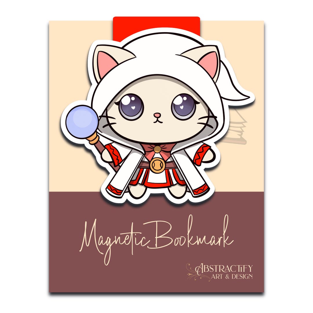 Cat Cleric Magnetic Bookmark | Kawaii Cat Mage Bookmark | Cute Fantasy ...