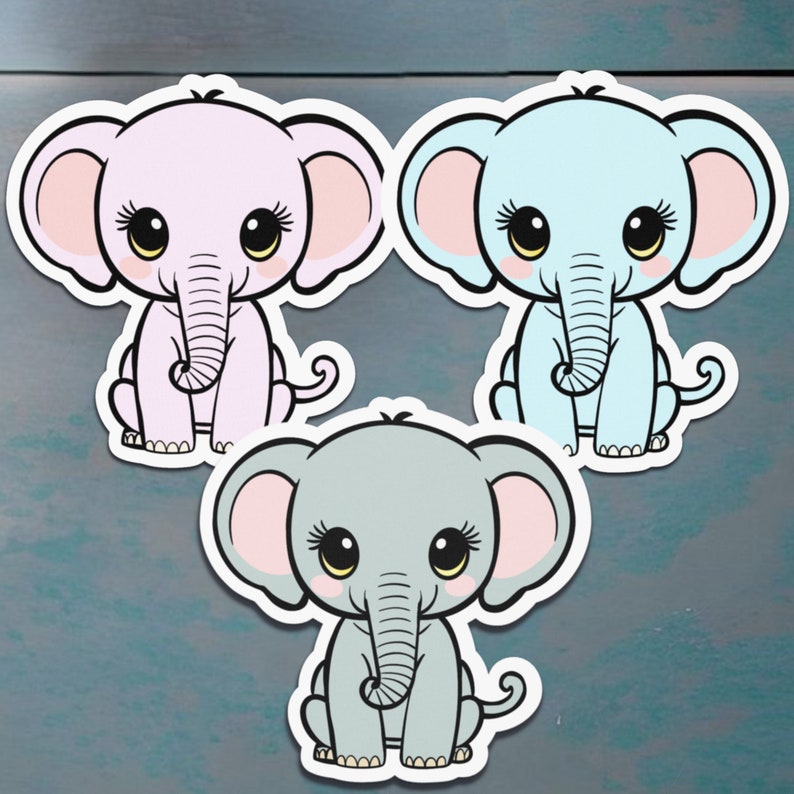 Blue, Grey, or Pink Cute Elephant Vinyl Decal or Sticker Water ...