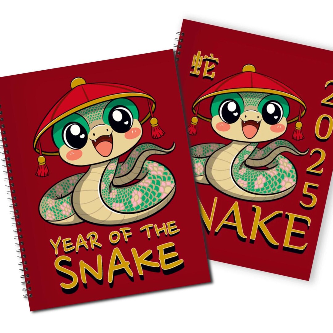 Year of the Snake Spiral Notebook | Kawaii Snake Journal | Cute Animal ...