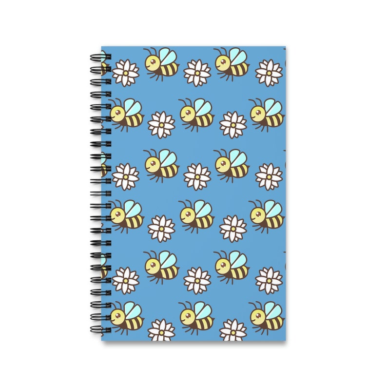 Kawaii Cute Bee With Flowers Blue Spiral Journal Sketchbook - Etsy