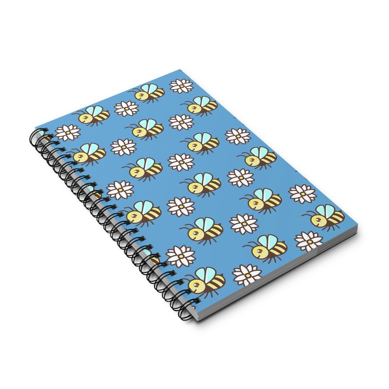 Kawaii Cute Bee With Flowers Blue Spiral Journal Sketchbook - Etsy