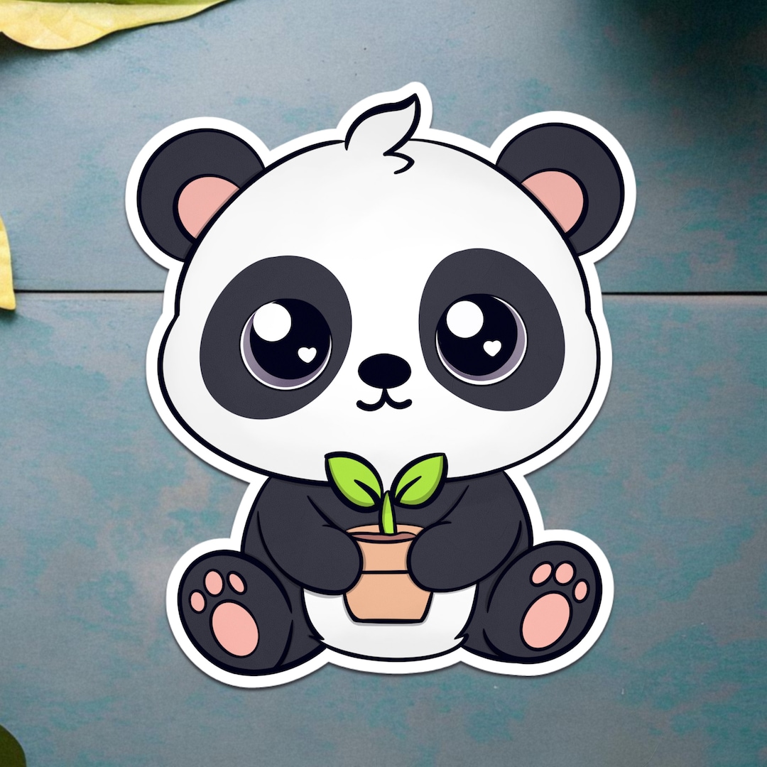 Cute Panda With Bamboo Sticker | Kawaii Panda Decal | Adorable Plant ...