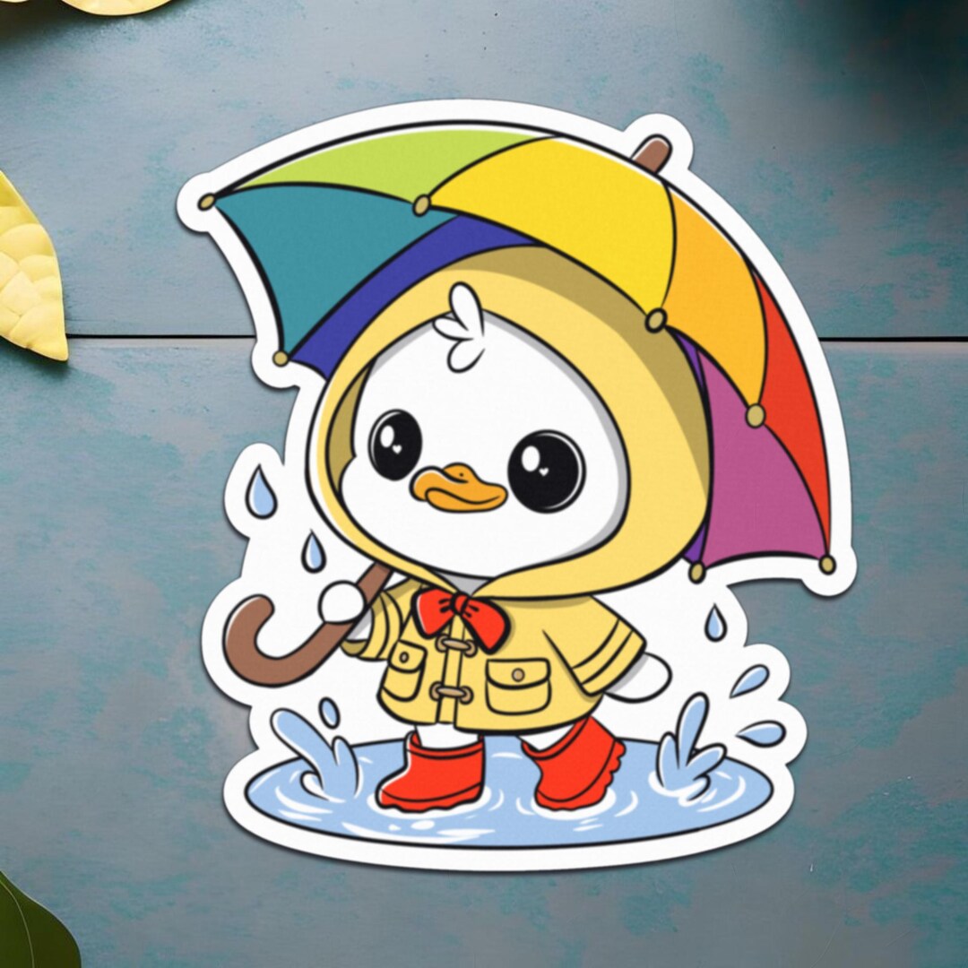 Duck in Raincoat Sticker: Kawaii Rainy Day Design - Etsy