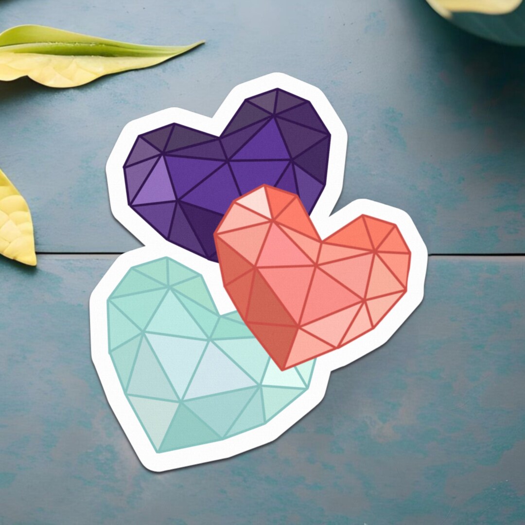 Geometric Heart Sticker | Modern Heart Design in Purple, Red, and Teal ...