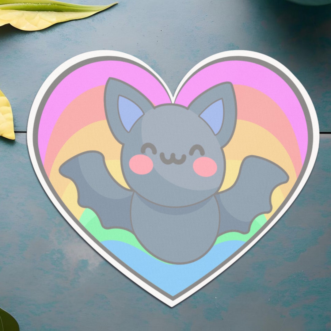 Kawaii Bat Heart Sticker | Rainbow Cute Bat Decal | LGBTQ+ Pride ...