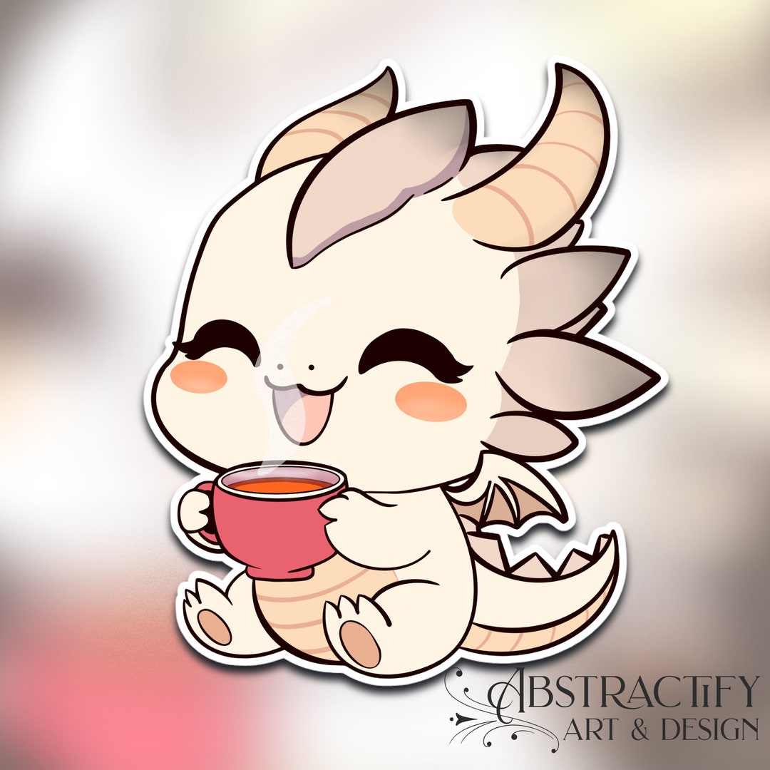 Happy Dragon Drinking Tea Sticker Water-resistant Matte, Water ...