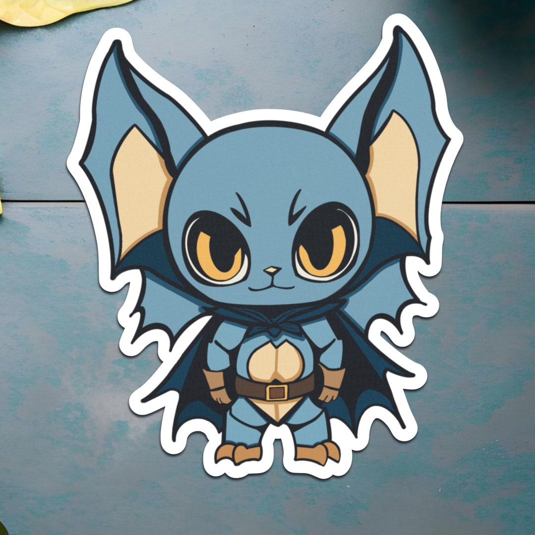 Kawaii Bat in Costume Sticker | Kawaii Bat Warrior Sticker | Superhero ...