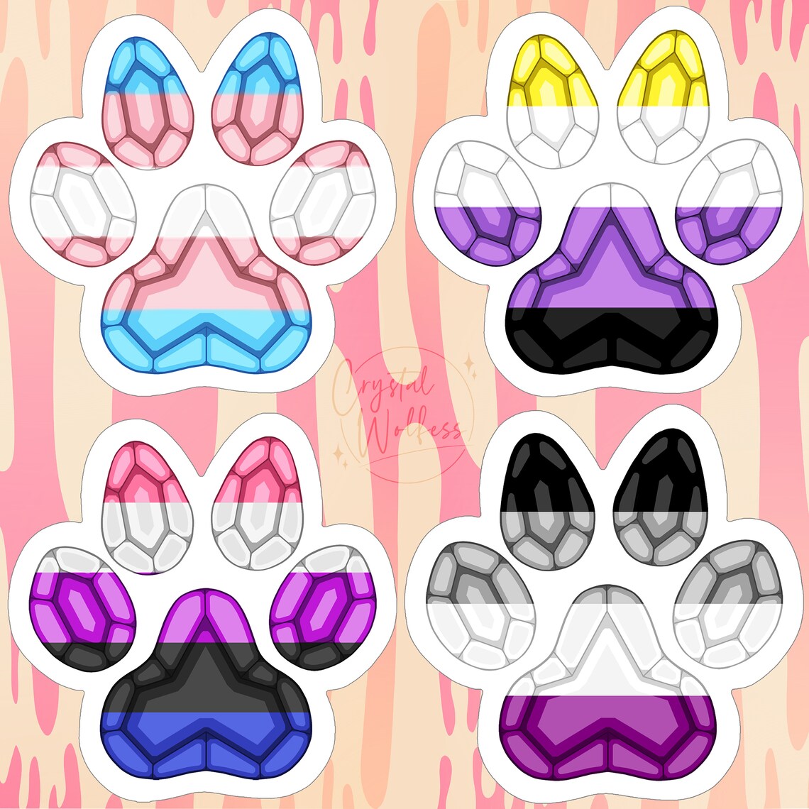 LGBTQIA+ Pride Month Crystal Paw Pad Stickers Matte Sticker - Etsy