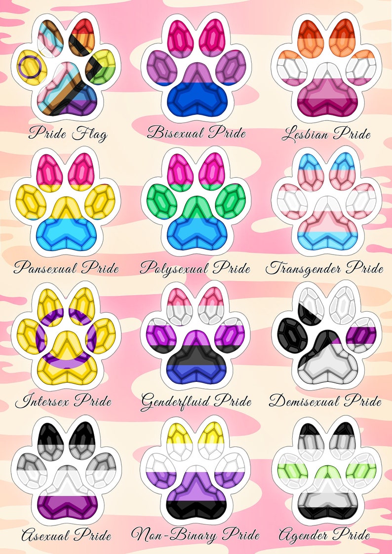 LGBTQIA+ Pride Month Crystal Paw Pad Stickers Matte Sticker - Etsy