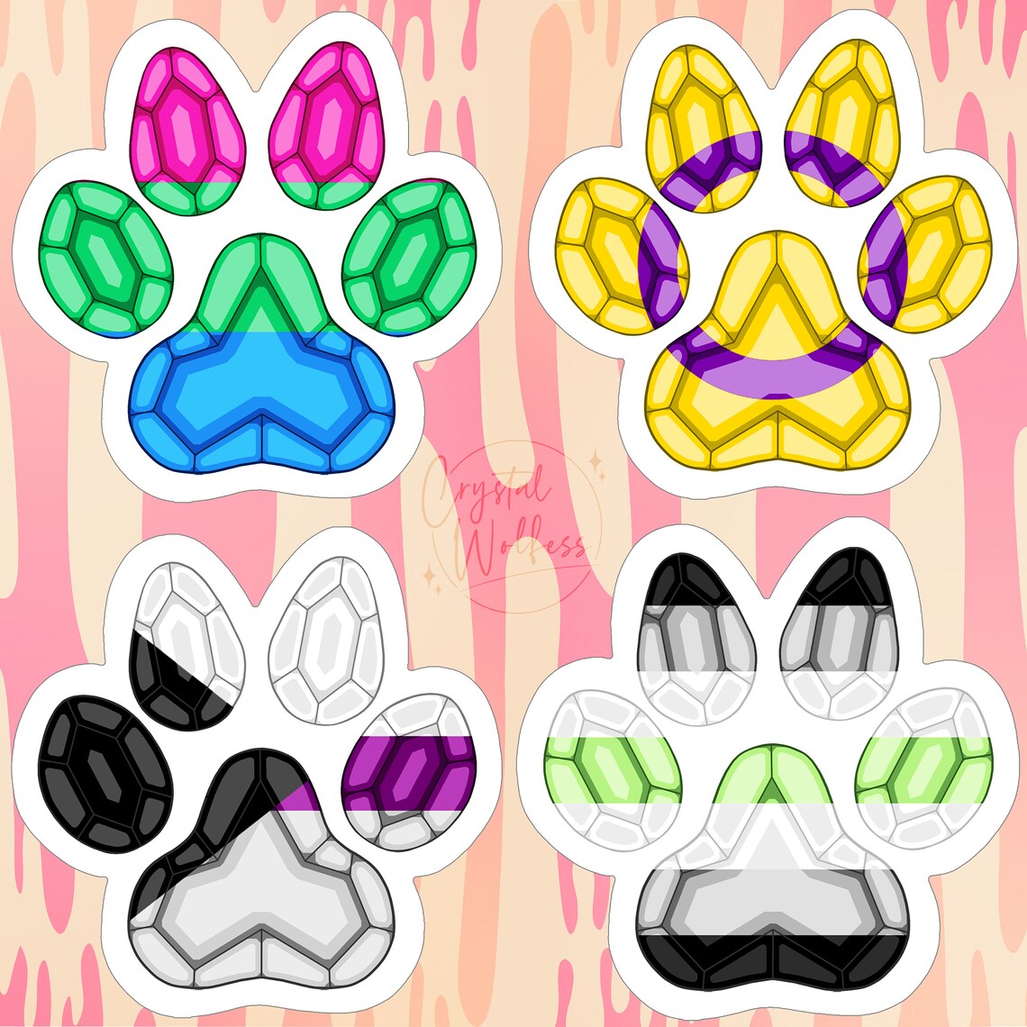 LGBTQIA+ Pride Month Crystal Paw Pad Stickers Matte Sticker - Etsy
