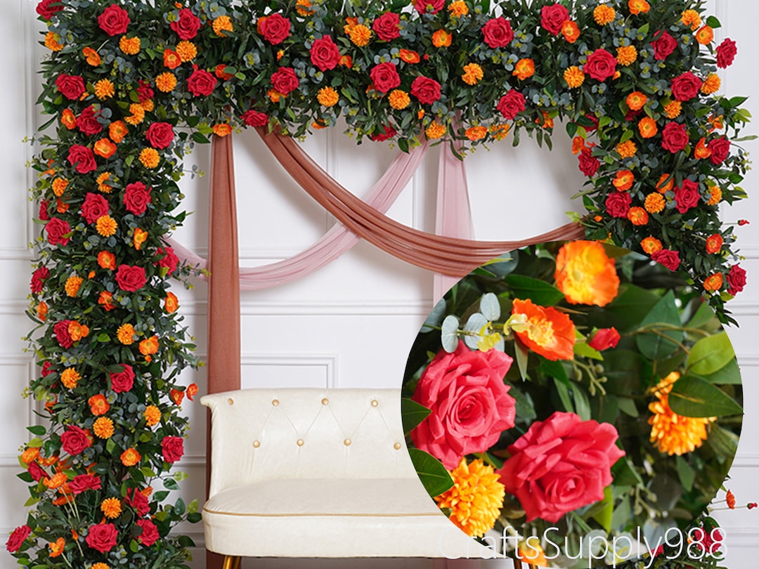 Custom Flower Row Arrrangement Outdoor Wedding Decor,red Orange Rose ...