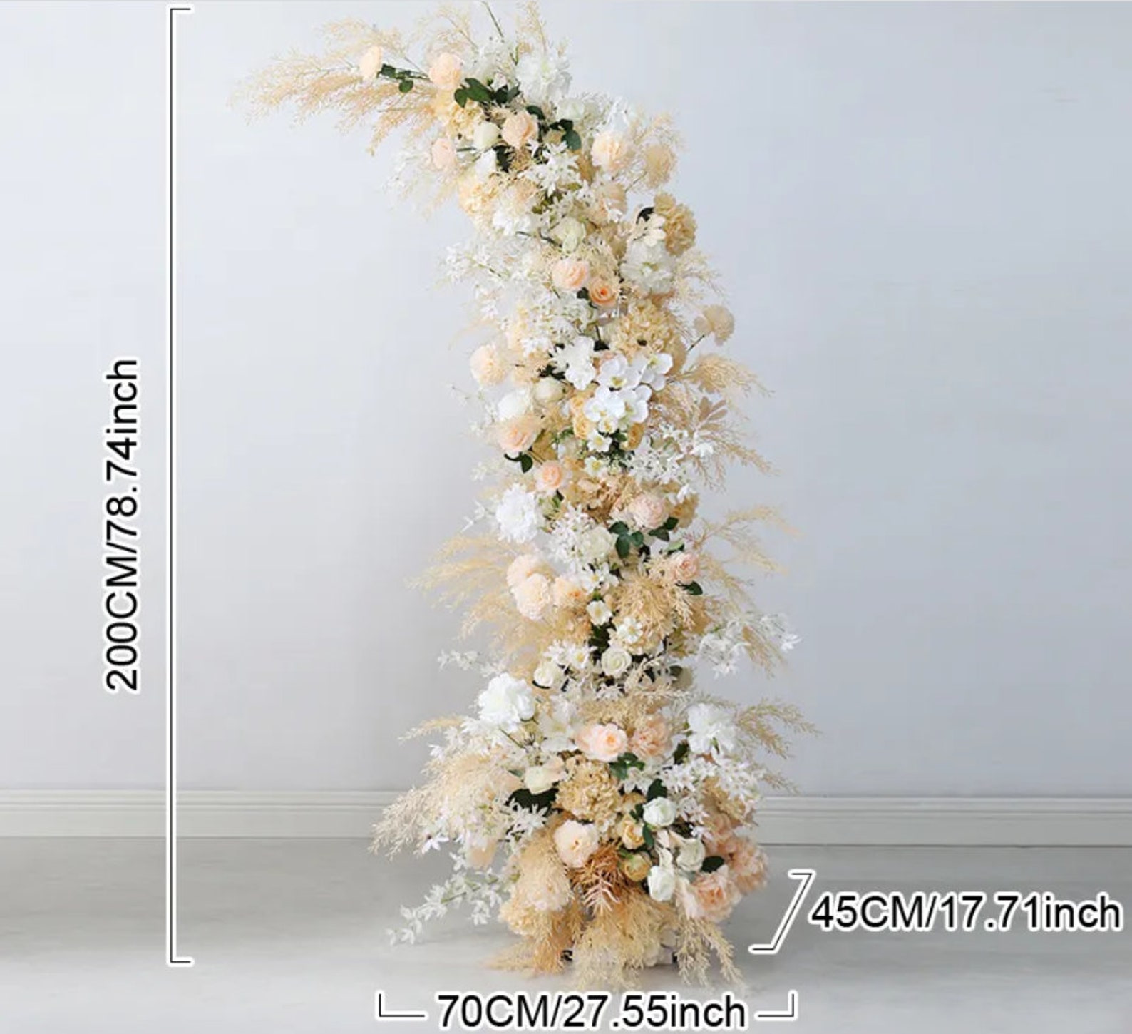 Wedding Archway Champagne White Rose Gold Leaf Artificial Floral Row ...