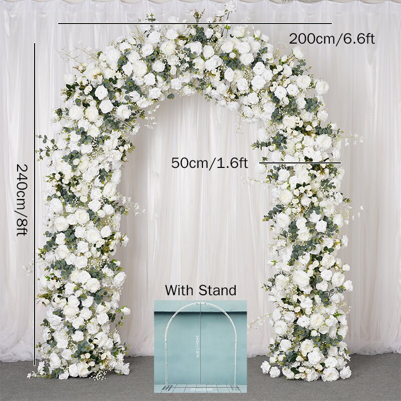 Babysbreath White Rose Eucalyptus Leaf 5D Artificial Floral Row Arch ...