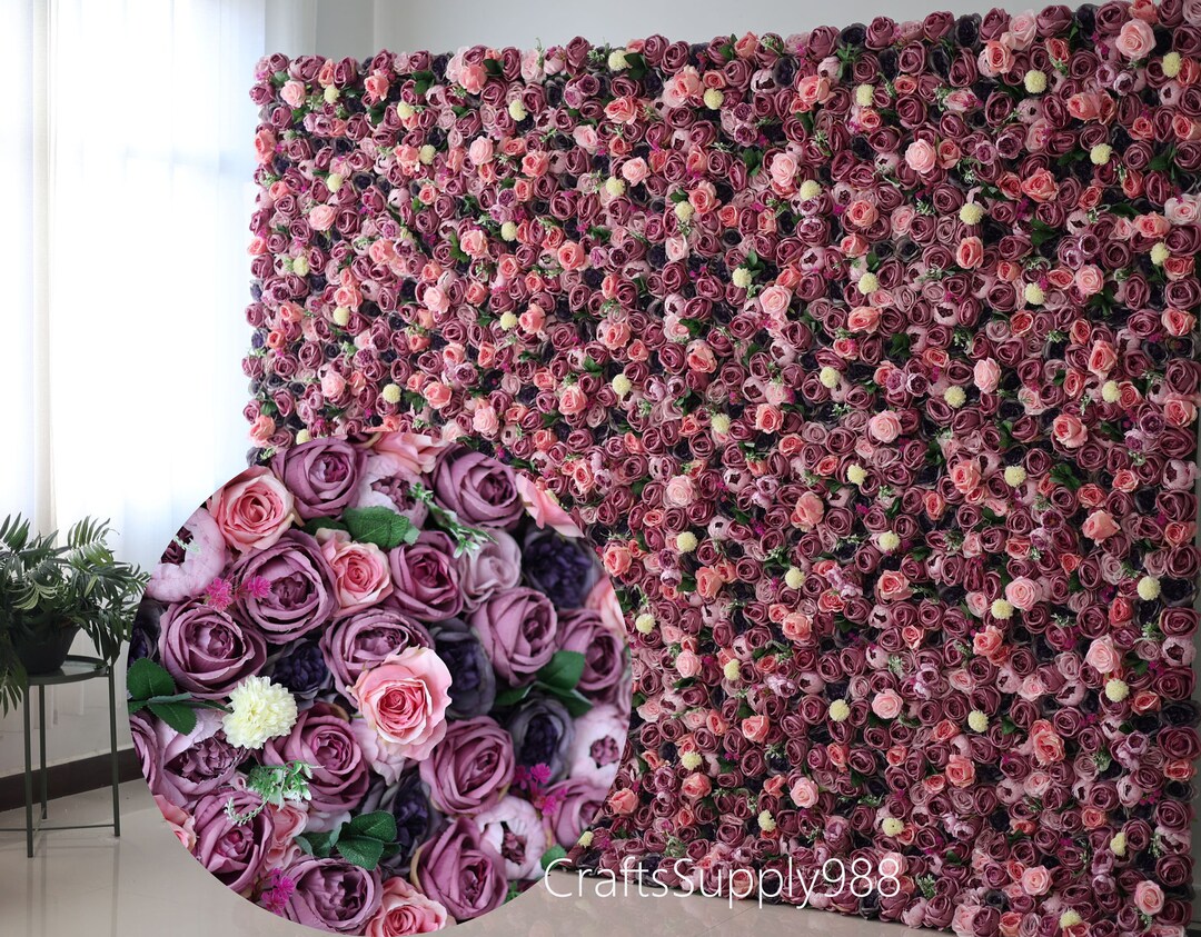 40x60cm Desert Pink Purple Artificial Roses Flower Wall Backdrop for ...