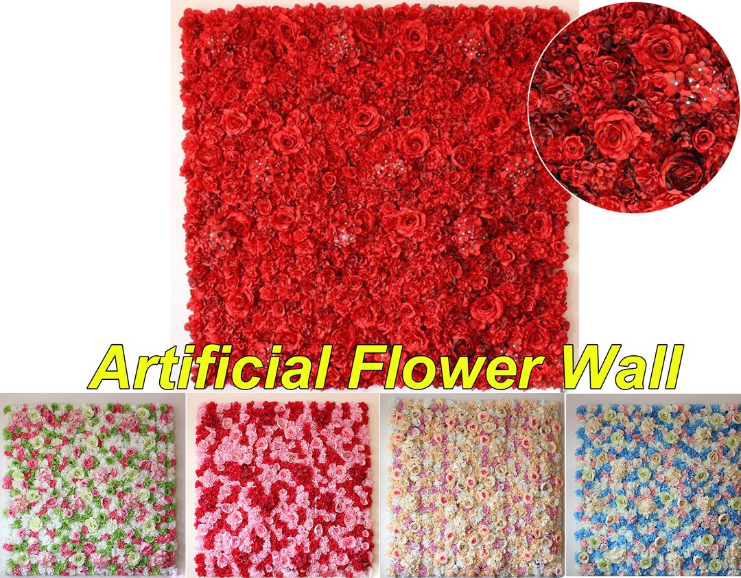 3D Artificial Flower Wall Red Pink Silk Rose Hydrangea Flower Wall ...