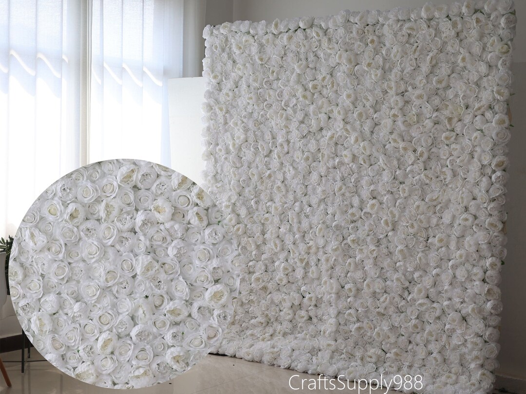 40x60cm Snow White Artificial Roses Flower Wall Backdrop for Wedding ...