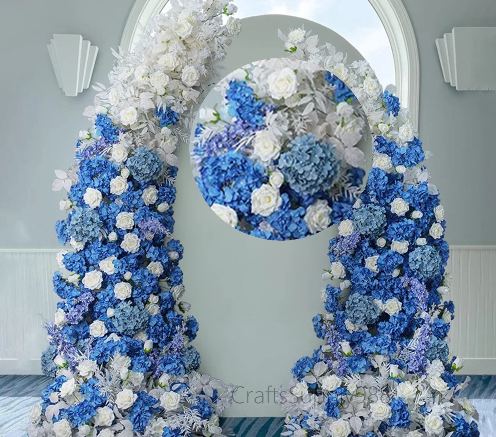 Gradient Blue White Rose Hydrangea 5D Artificial Floral Row Runner ...
