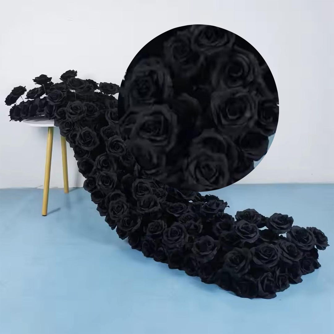 Black Rose Table Sofa Foral Runner Artificial Flower Rows,black Flower ...