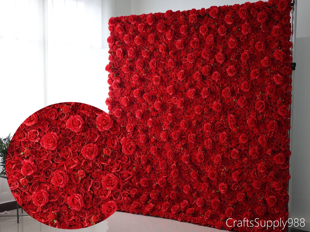 Red Large Rose Flower Wall,red Floral Panel Wall,5d Artificial Flower ...